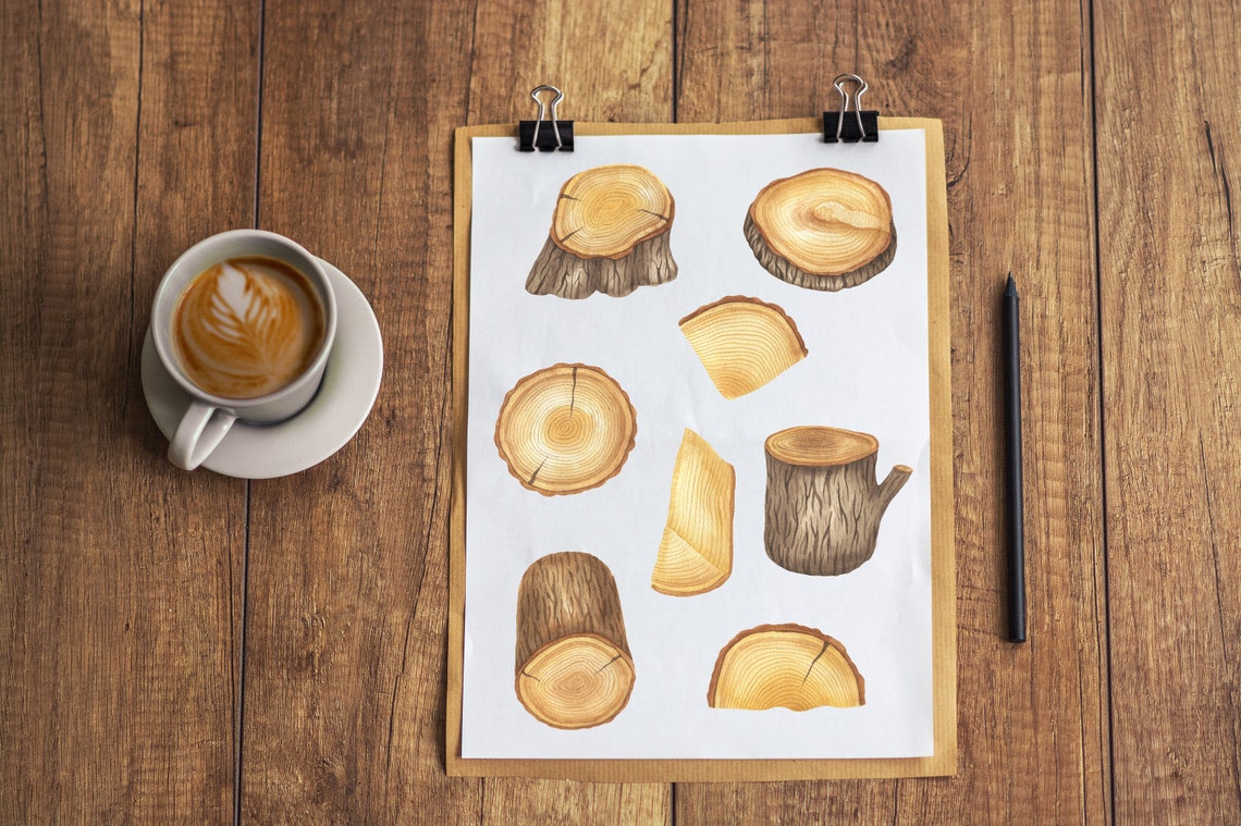 Watercolor Wood Slice Clipart, Tree Slices, Rustic Woodland Clipart ...