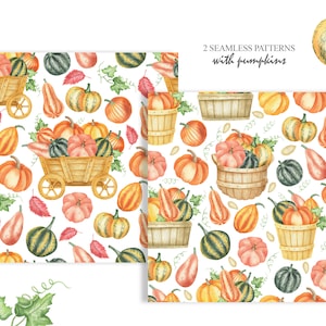 Fall Pumpkin PNG Clipart. Watercolor Autumn Orange and Green Pumpkins ...