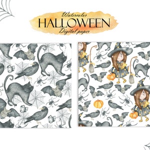 Watercolor Halloween Digital Paper, Halloween Seamless Patterns, Happy ...