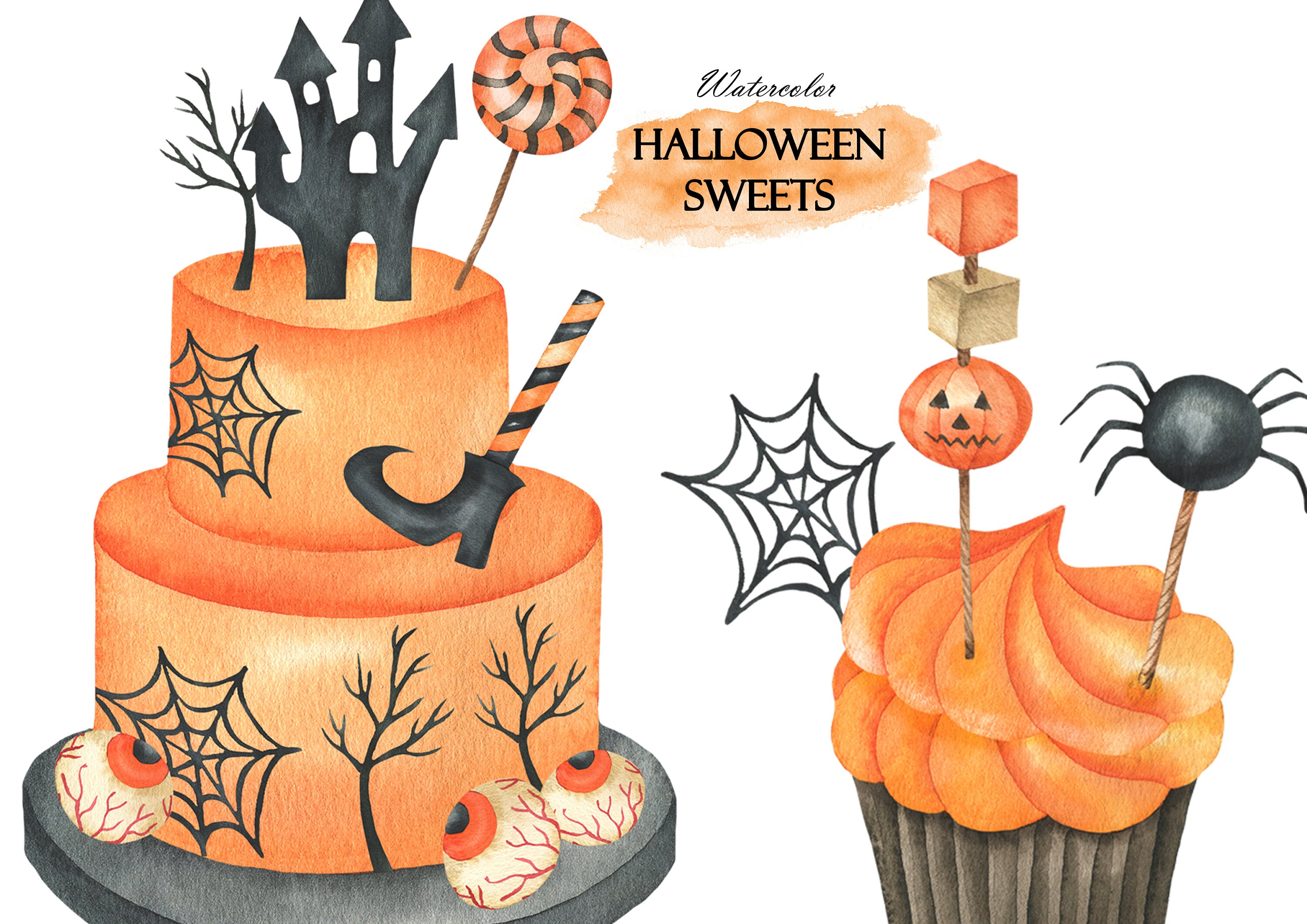 Watercolor Halloween Sweets Clipart, Halloween Party Clip Art, Holiday ...
