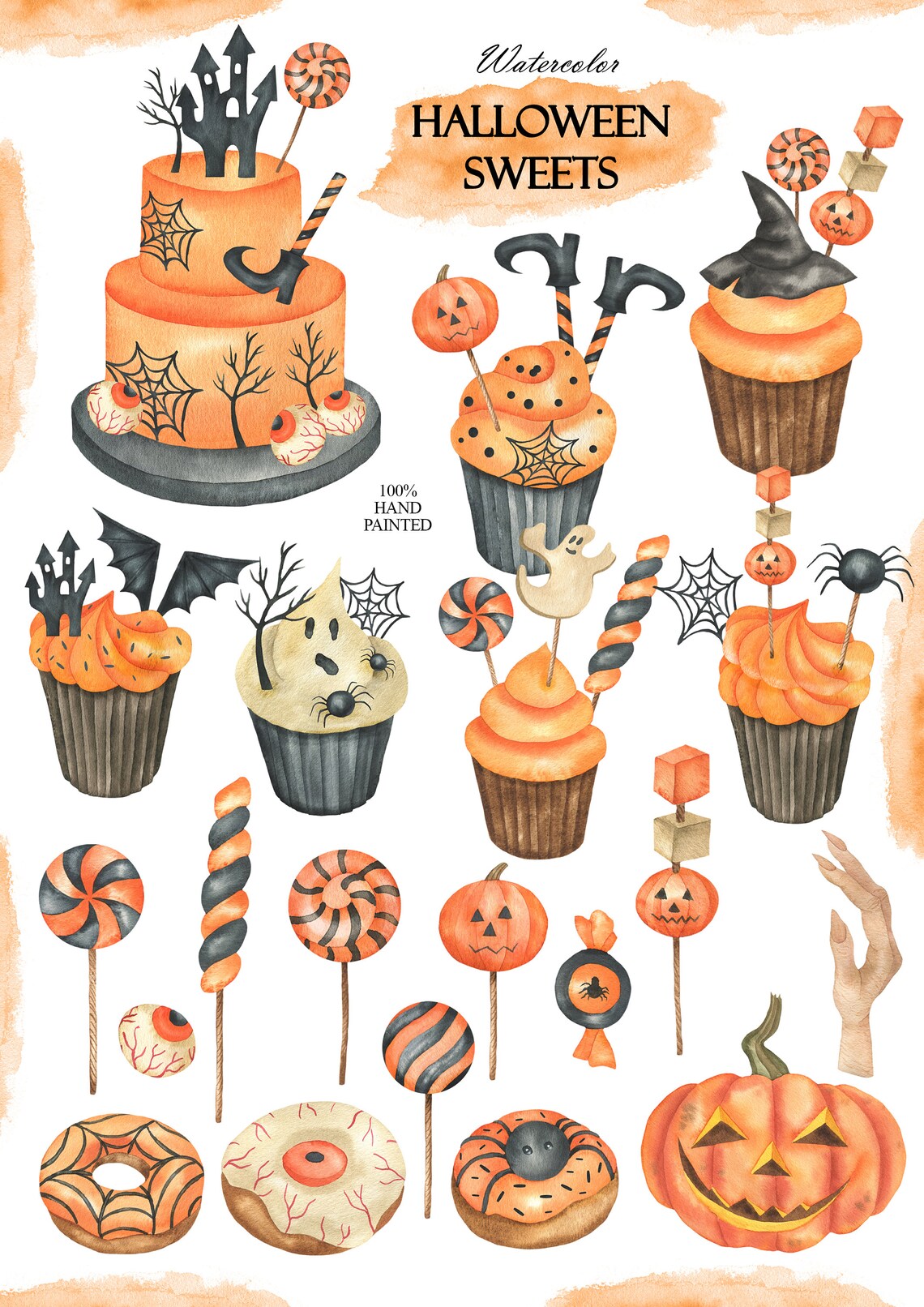 Watercolor Halloween Sweets Clipart, Halloween Party Clip Art, Holiday ...