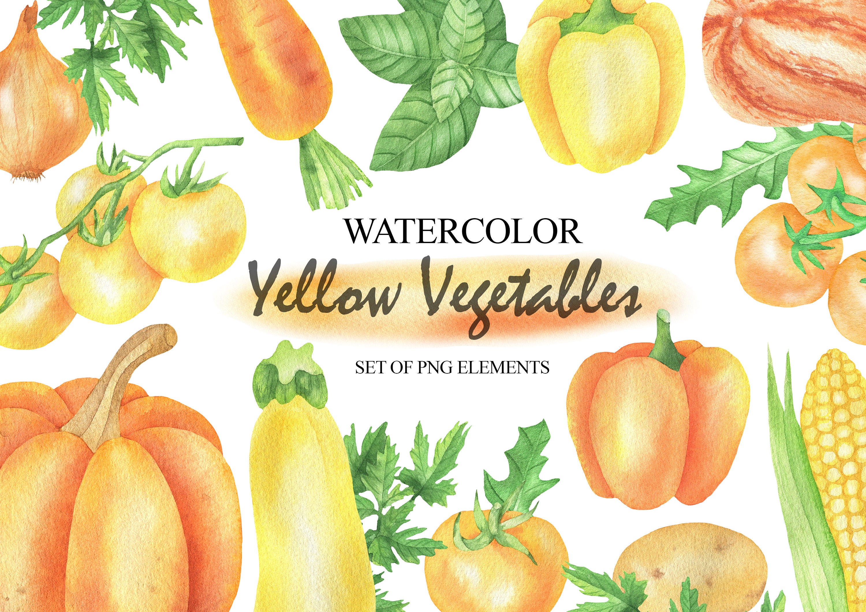 Watercolor Vegetable Clipart, Kitchen Autumn Tomato, Pepper, Onion ...