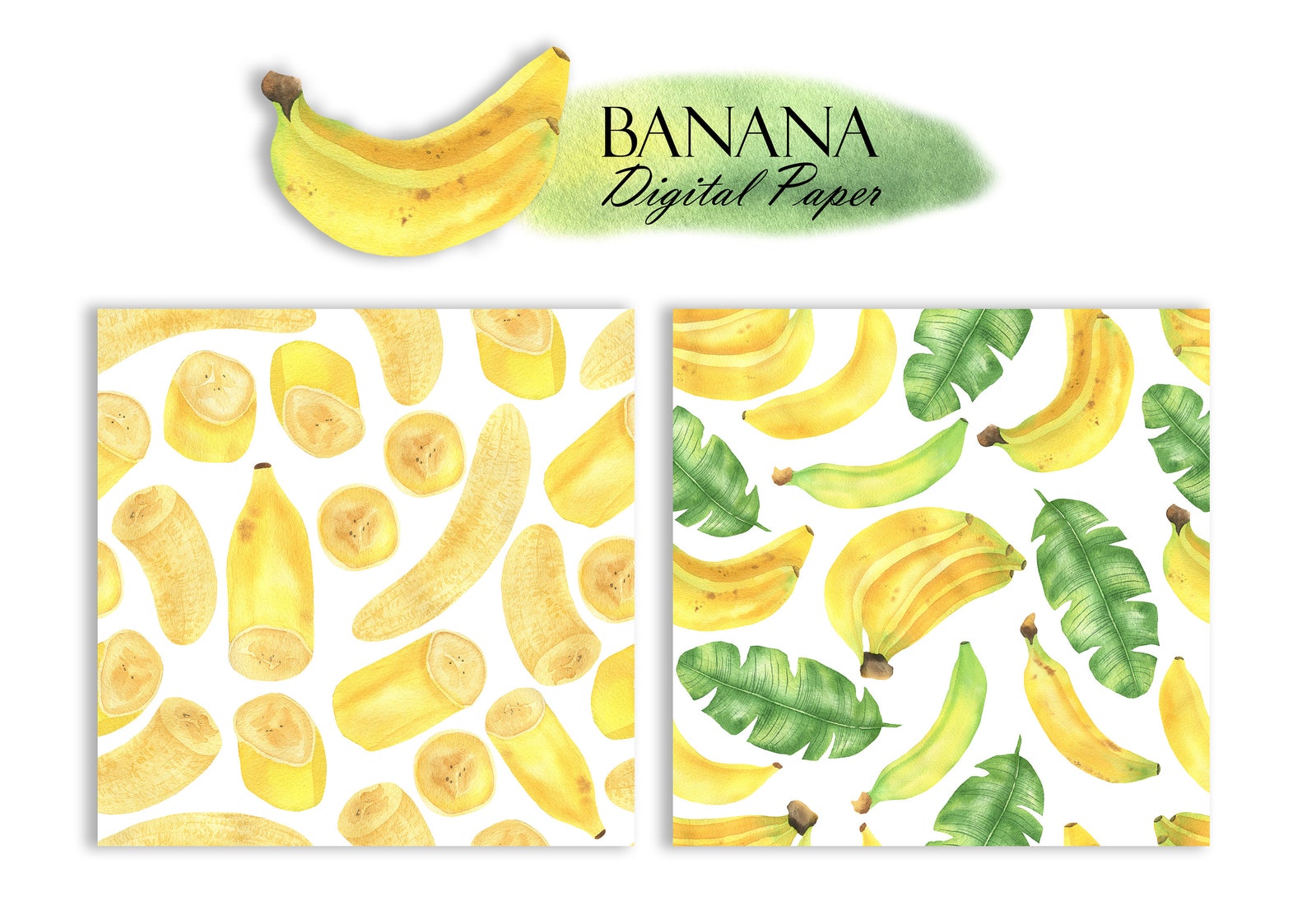 Watercolor Banana Digital Paper, Bananas Seamless Pattern, Scrapbook ...