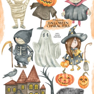 Watercolor Halloween Characters Clipart, Halloween Zombie, Witch ...