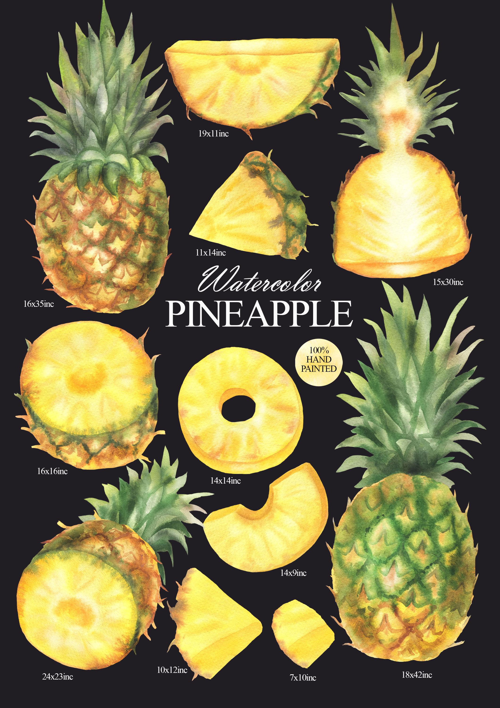 Tropical Watercolor Pineapple Clipart Set, Vibrant Pineapple Graphics ...