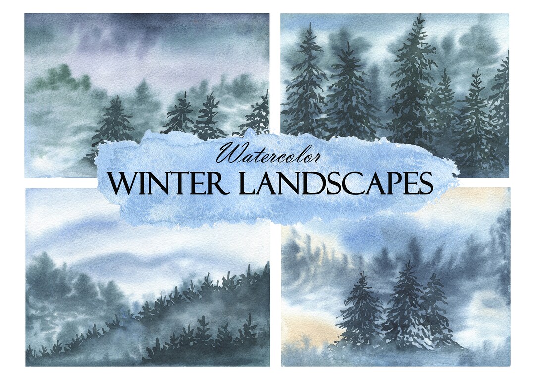 Watercolor Winter Landscape Clipart, Winter Woodland, Snowy Forest Png ...