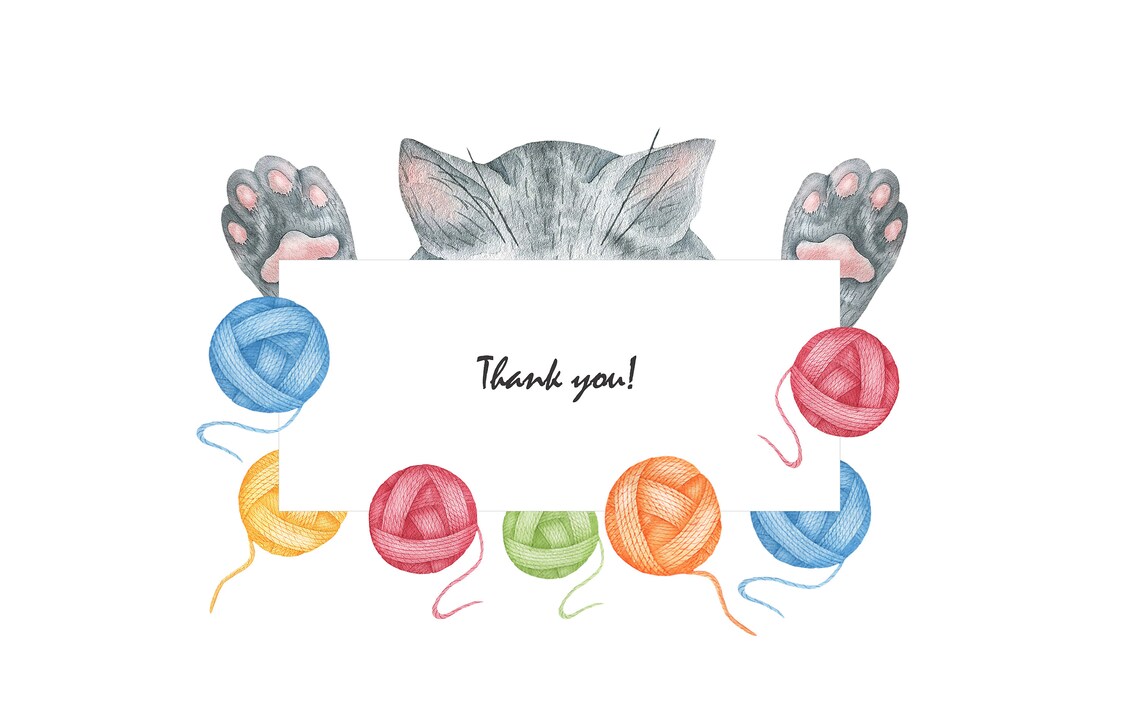 Watercolor Cats and Yarn Clipart, Kittens Clip Art, Pet Portrait ...