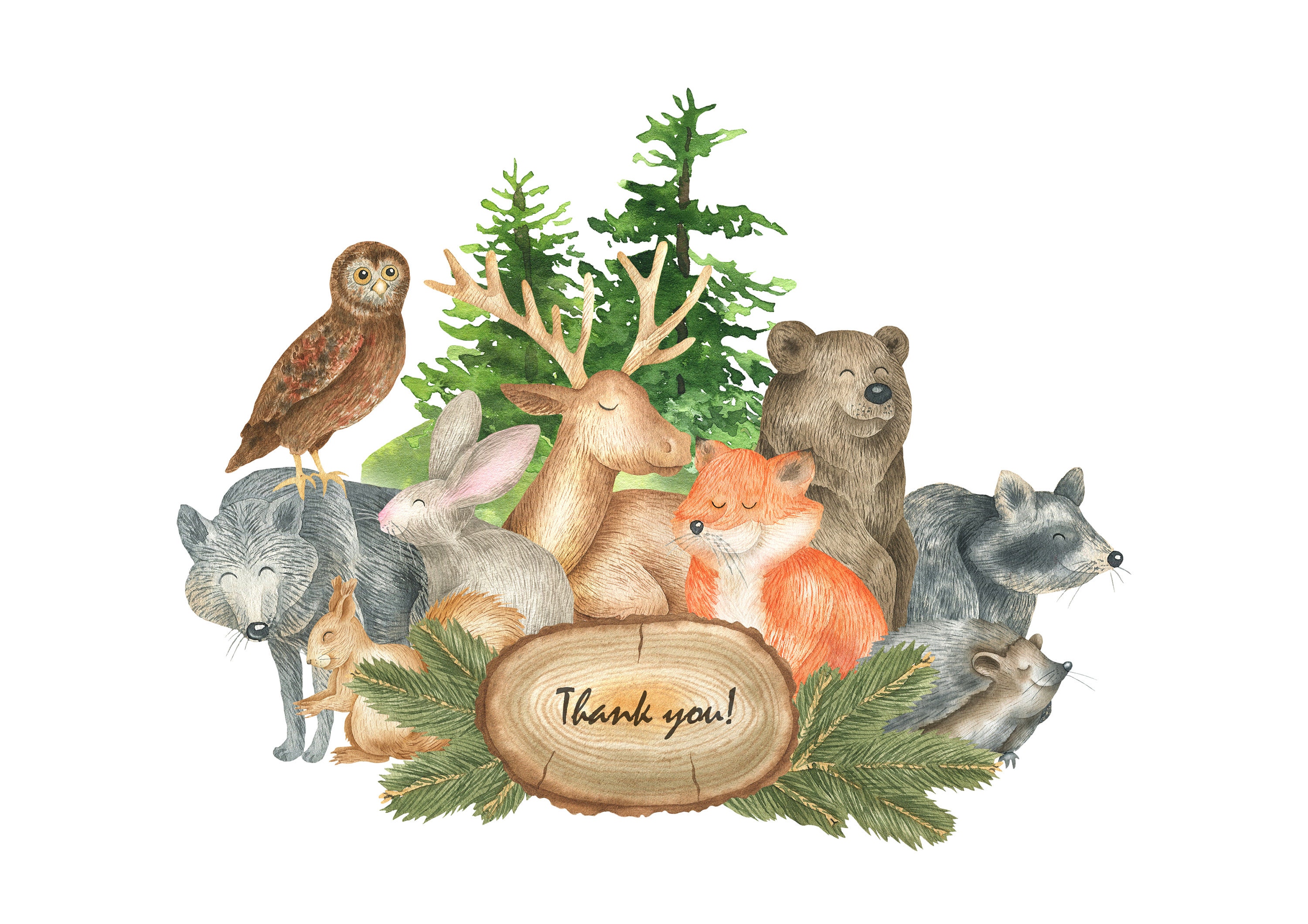 Watercolor Woodland Animals Clipart Graphics Forest Baby - Etsy