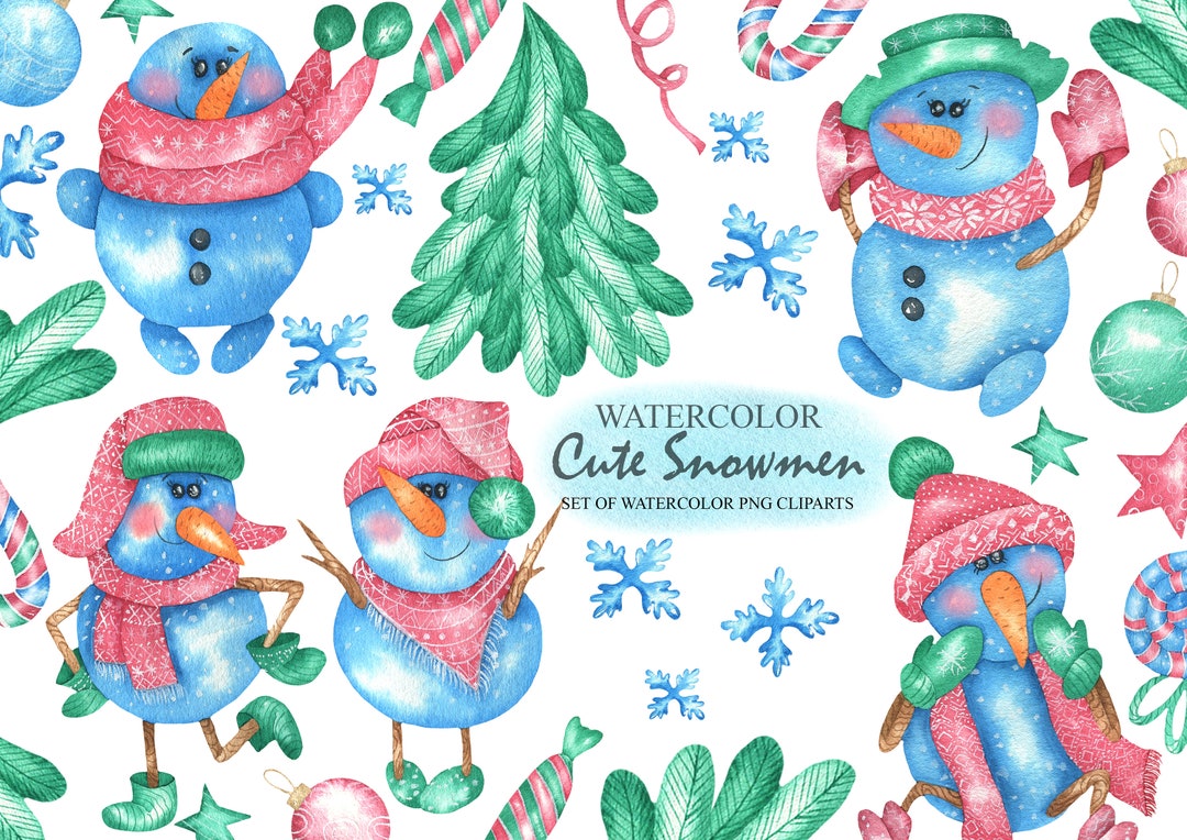 Watercolor Snowman Clipart, Christmas Trees Clip Art, Watercolor Winter ...