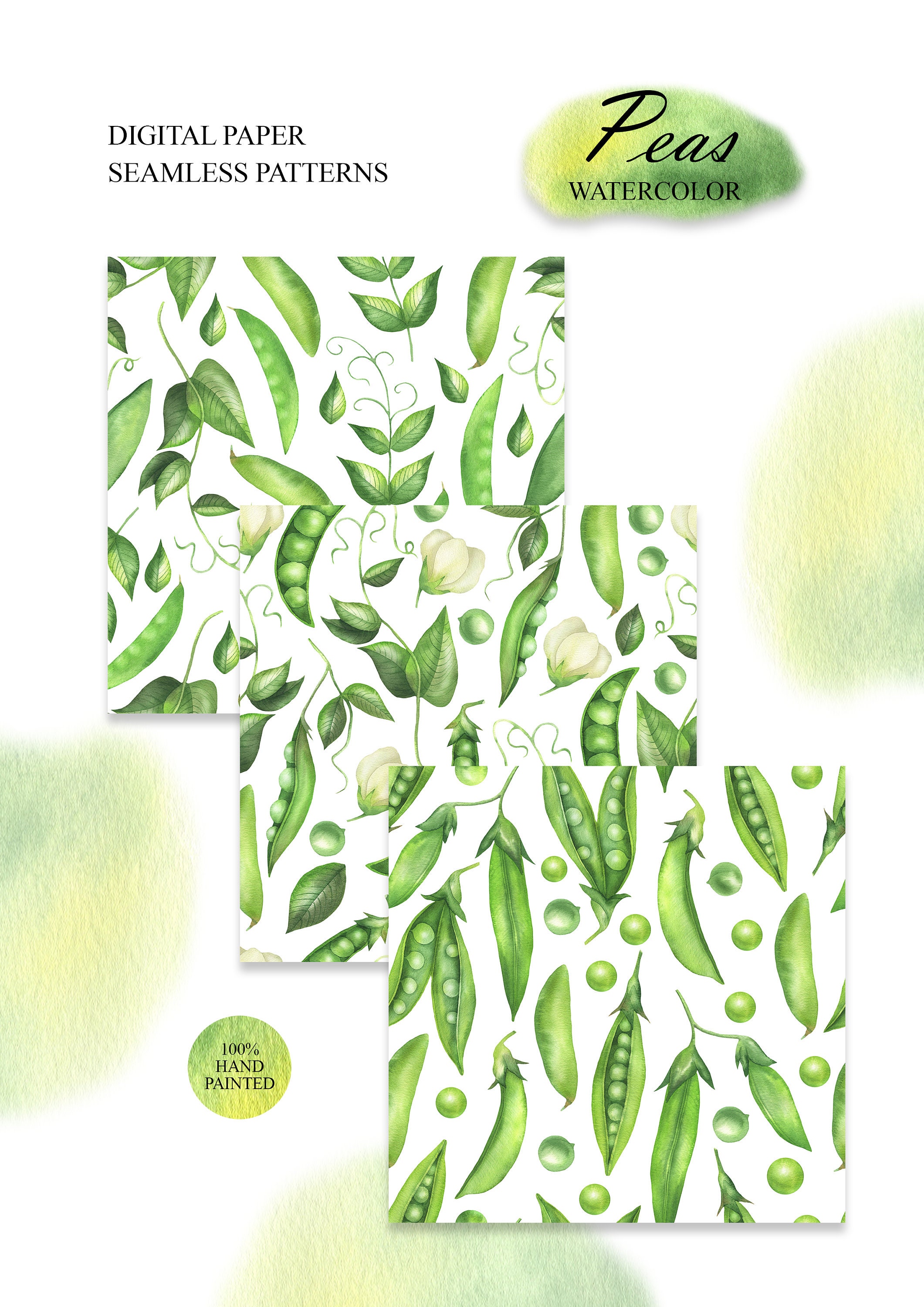 Peas Digital Paper, Watercolor Pea Seamless Pattern Pack, Peas ...