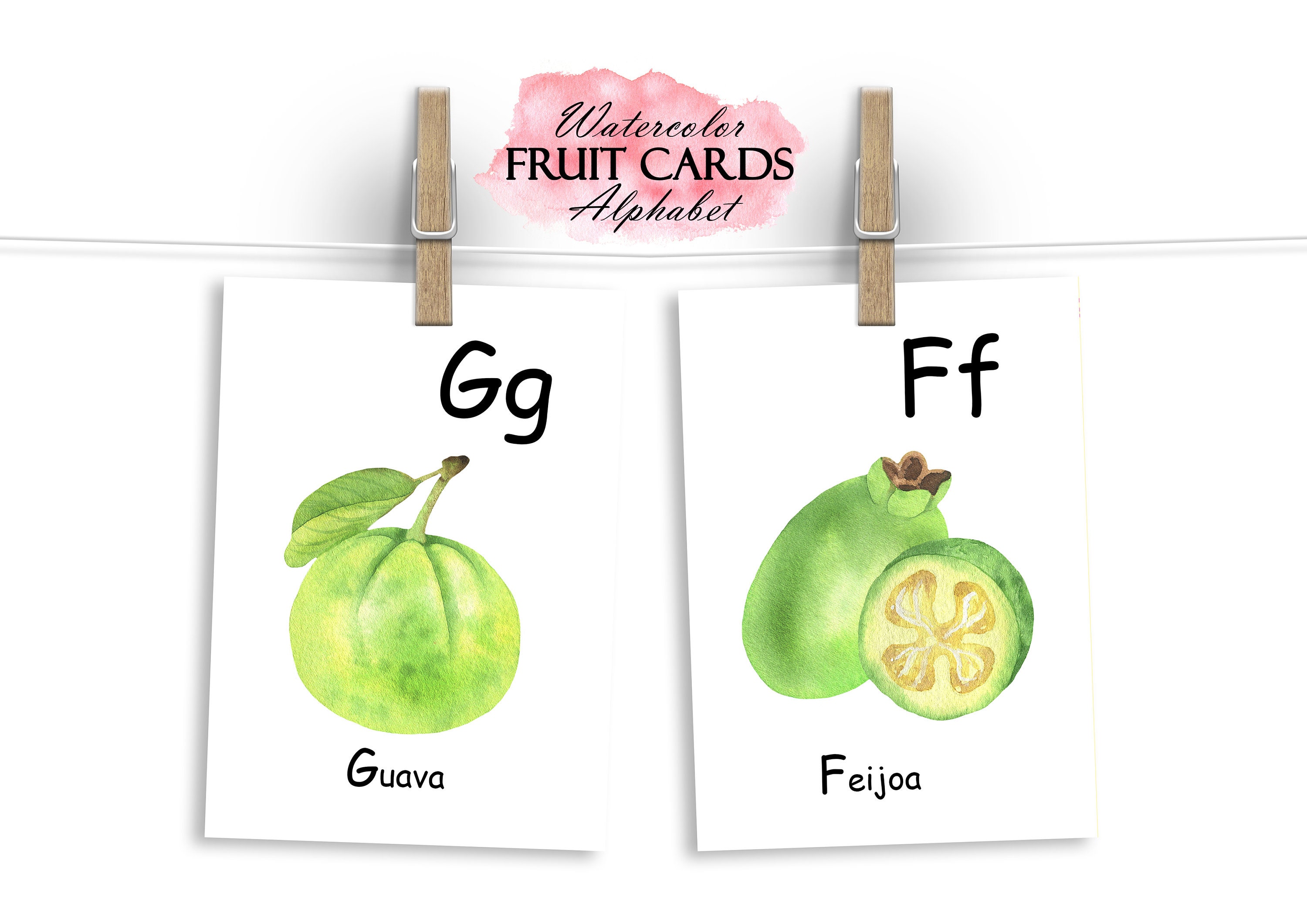 Watercolor Fruit Alphabet ABC Card, Learning Letters, Printable ...