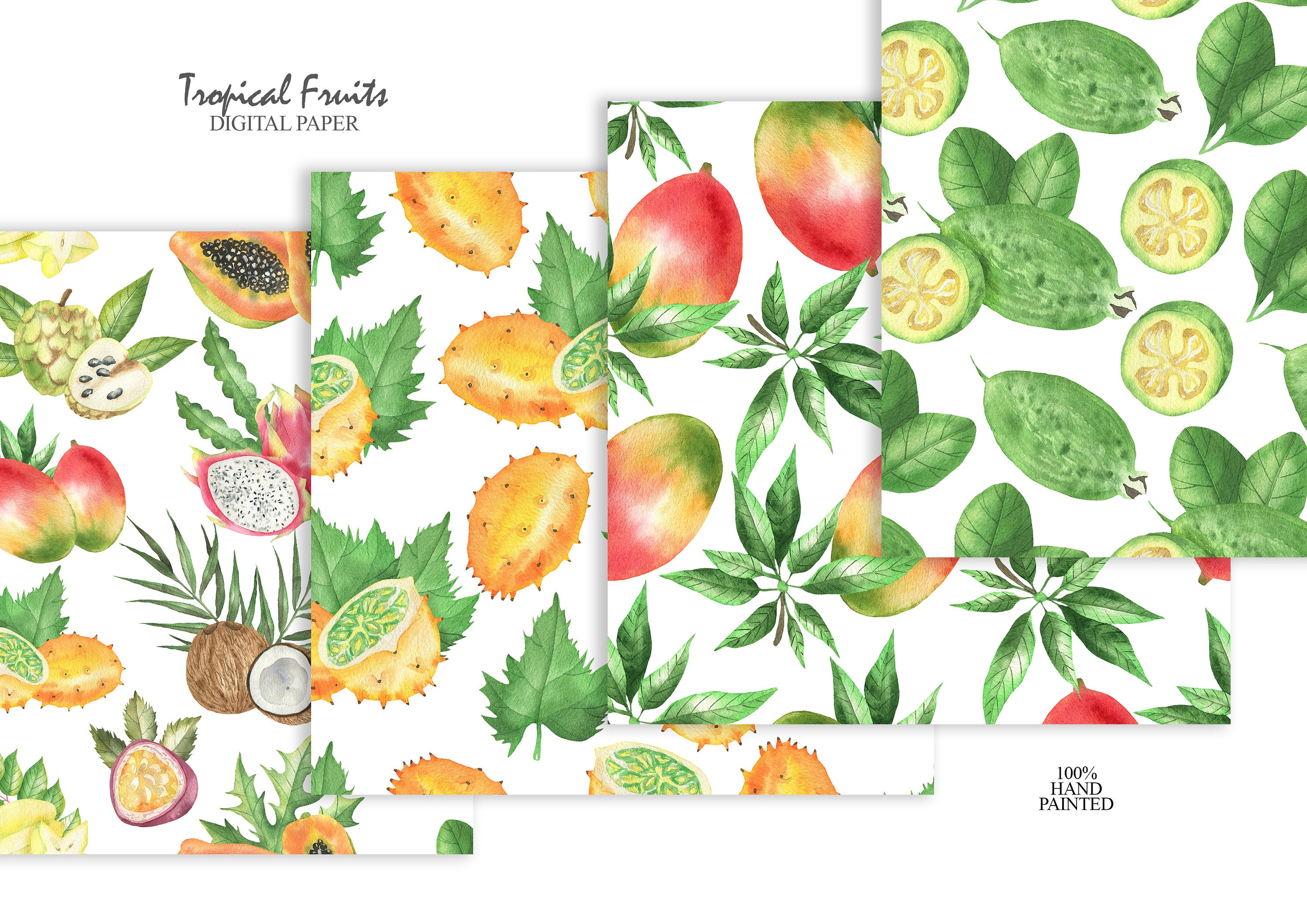 Watercolor Fruits Digital Paper, Summer Tropical Fruits Seamless ...