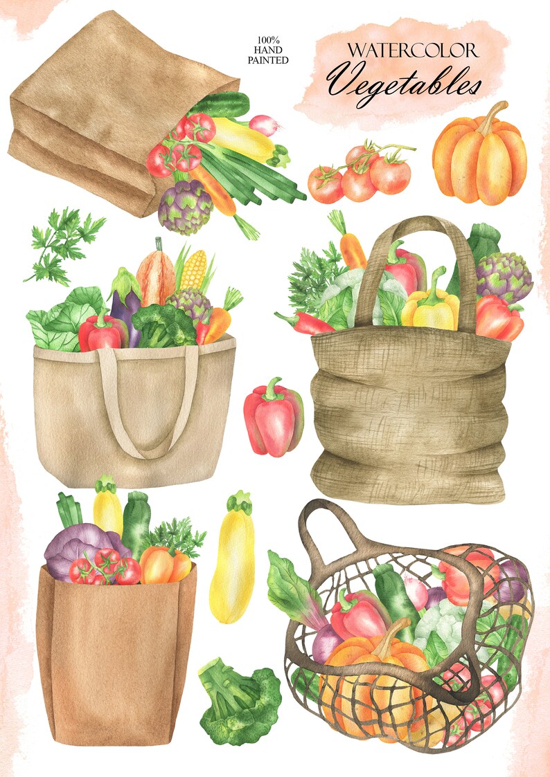 Watercolor Vegetable Clipart, Eco Farm Vegetable, Fresh Vegetables ...