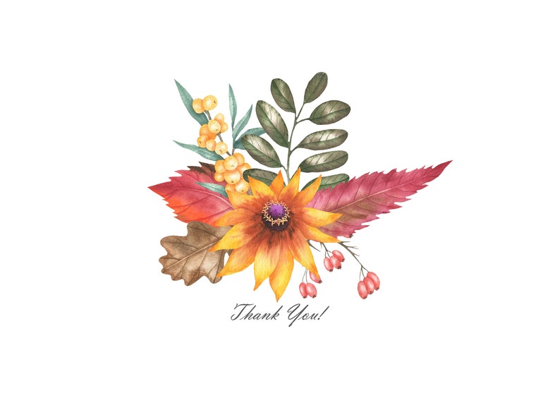 Watercolor Autumn Flowers and Leaves Clipart, Fall Autumn Floral ...
