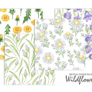 Wildflower Floral Digital Paper Pack, Watercolor Seamless Patterns of ...