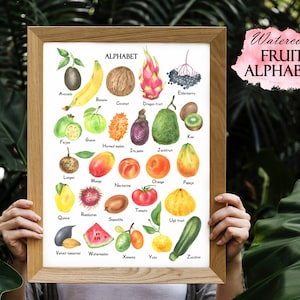 Watercolor Fruit Alphabet Clipart, Fruits ABC, Alphabet Poster ...