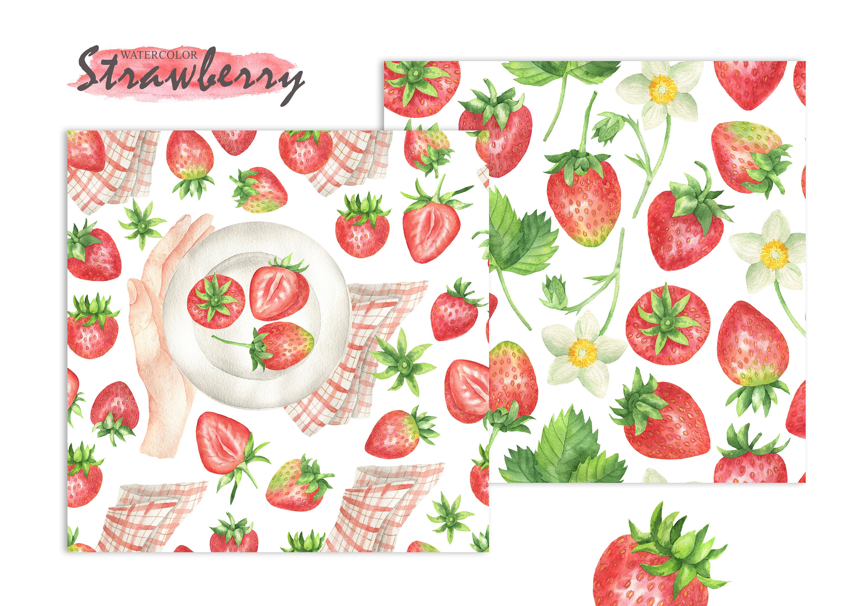 Watercolor Strawberry Digital Paper, Strawberries Seamless Pattern ...