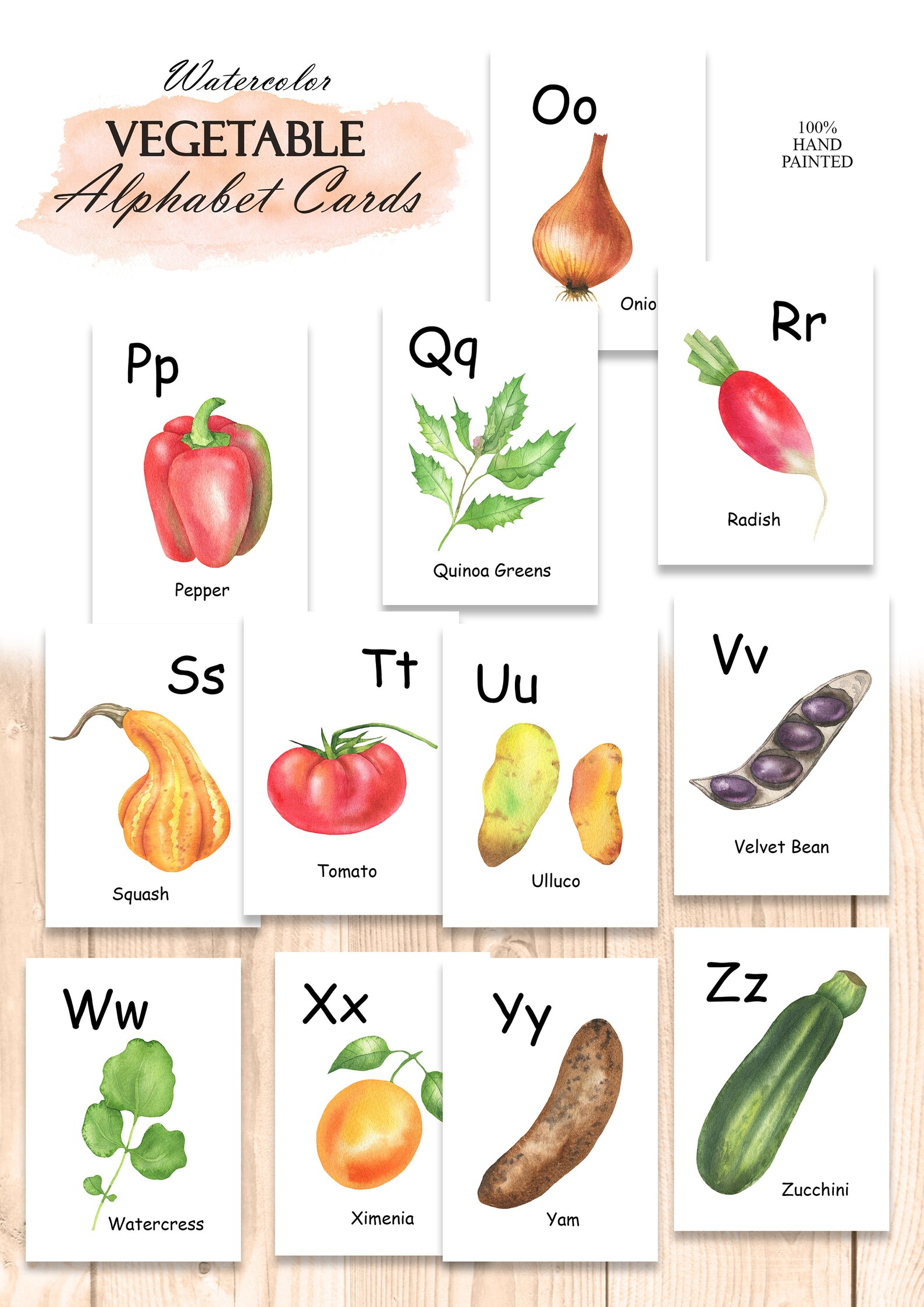 Watercolor Vegetable Alphabet ABC Card, Learning Letters, Printable ...