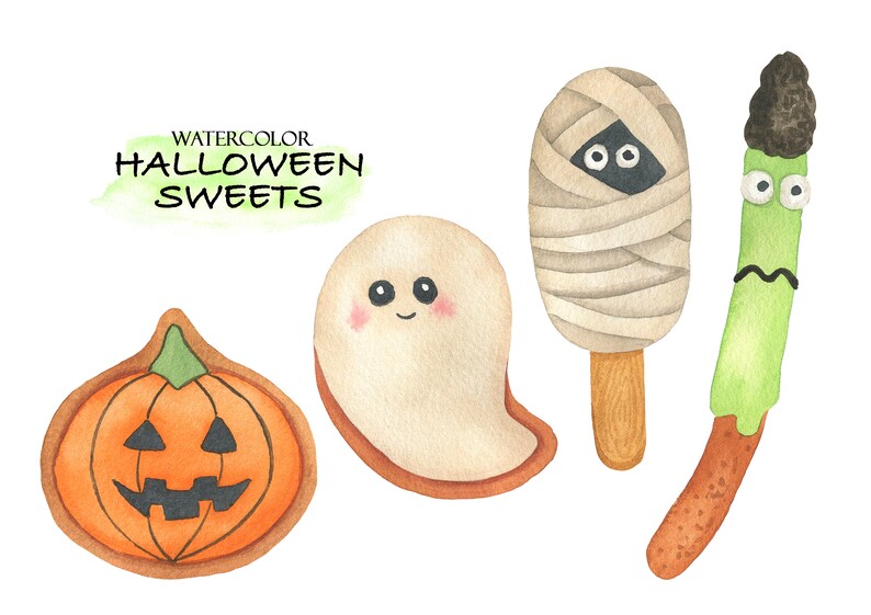 Watercolor Halloween Sweets Clipart, Halloween Party Clip Art, Holiday ...
