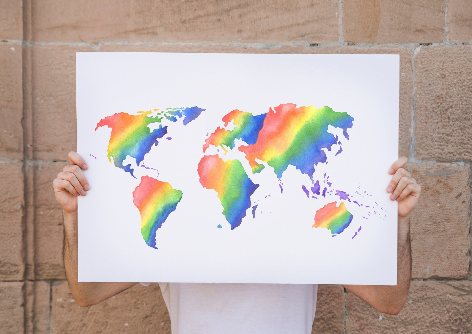 Watercolor World Map Clipart, Watercolor Continents Clip Art, Rainbow ...