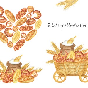 Watercolor Baking, Bread Clipart, Baked Foods, Breakfast, Dessert, Cake ...