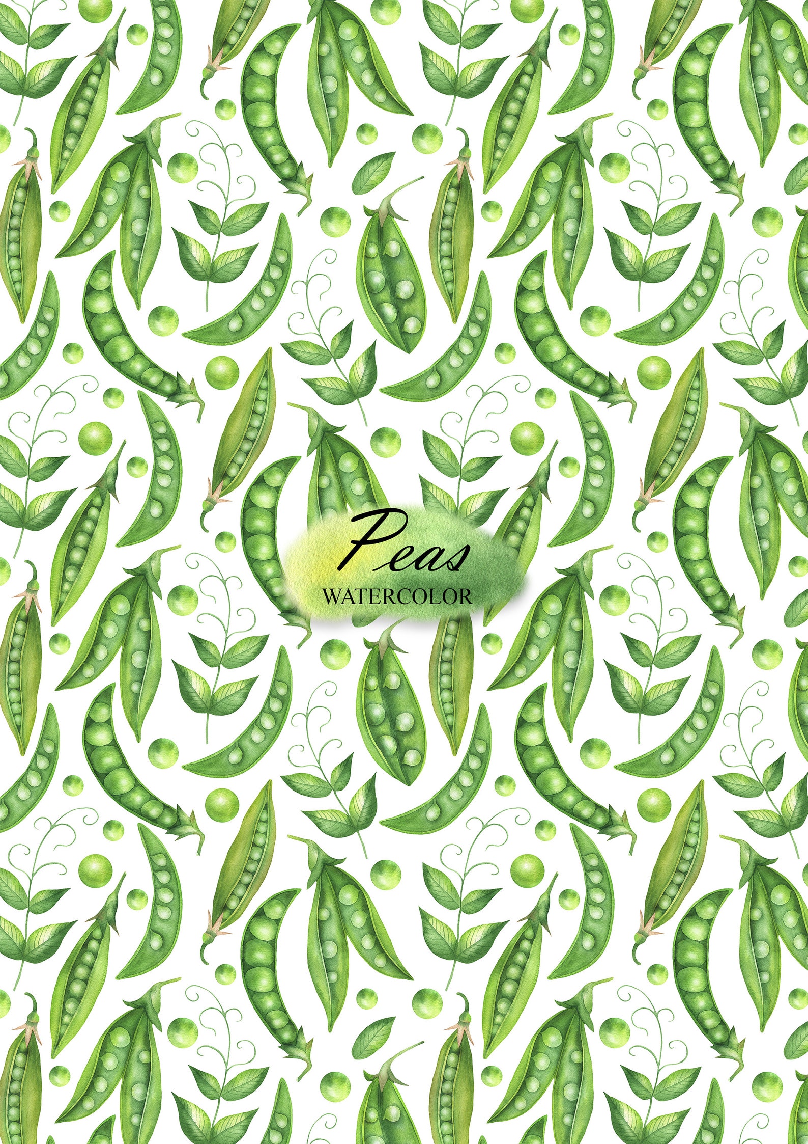 Watercolor Peas Digital Paper, Pea Seamless Pattern Pack, Peas ...