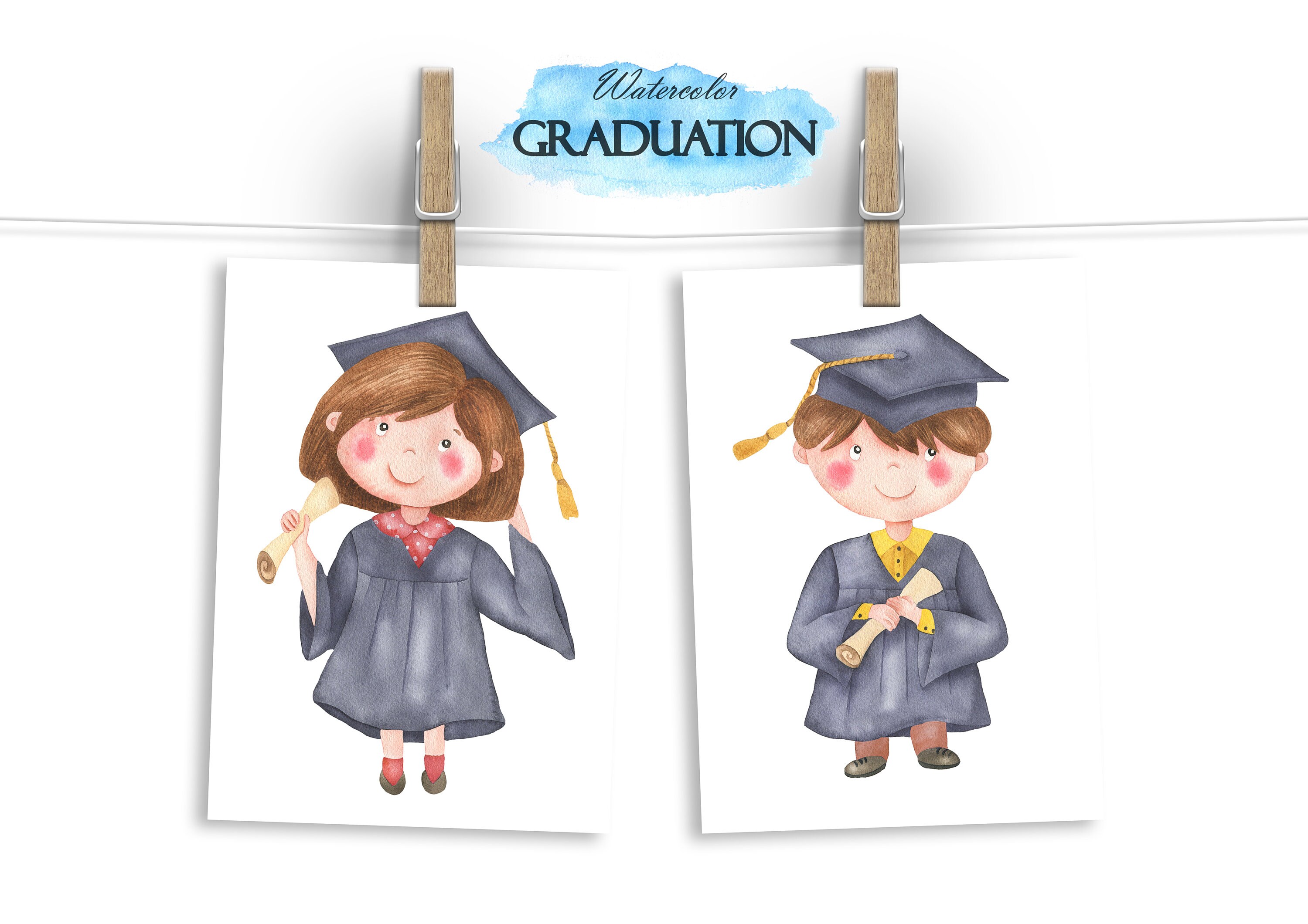 Watercolor Graduation Clipart, Graduates Clip Art, School, College ...