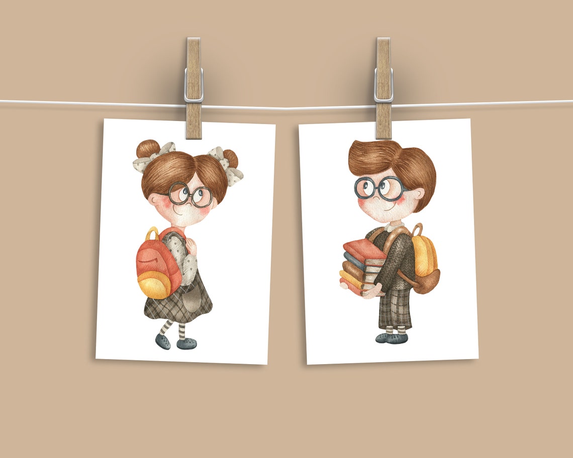 Watercolor Back to School Clipart First Day of School Digital - Etsy