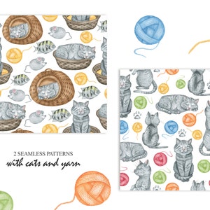 Watercolor Cats and Yarn Clipart, Kittens Clip Art, Pet Portrait ...