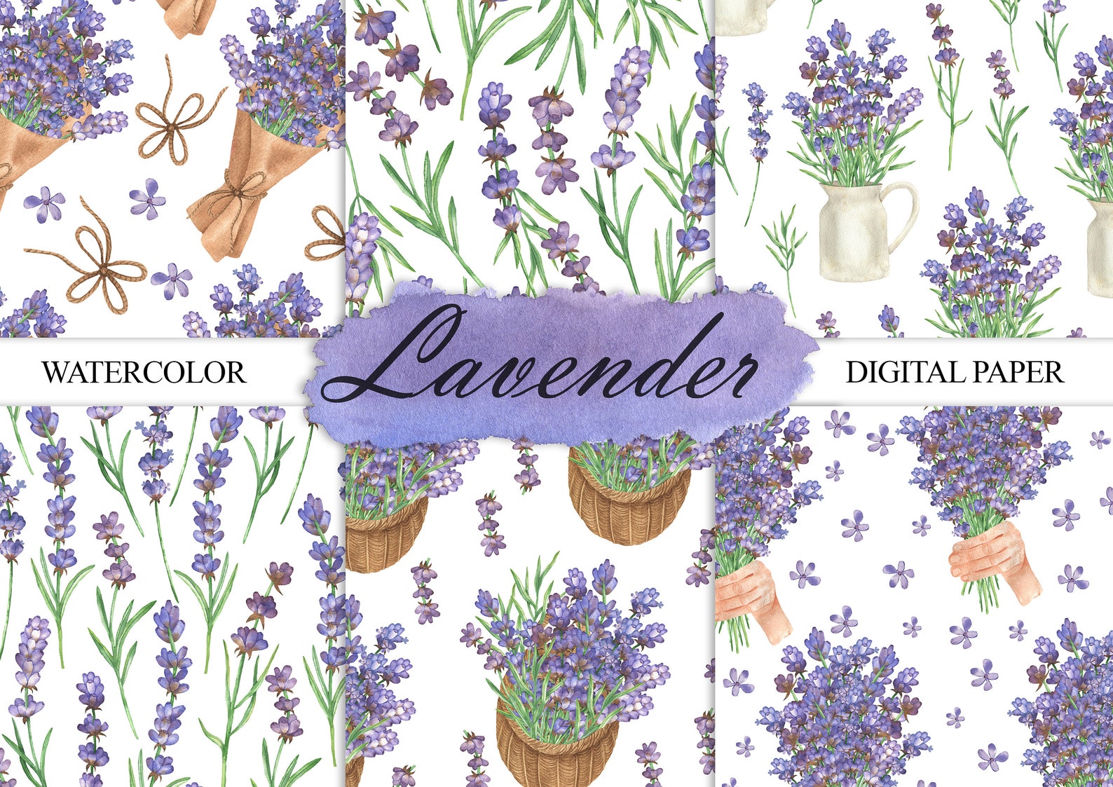 Watercolor Lavender Digital Paper, Lavender Seamless Pattern, Purple ...