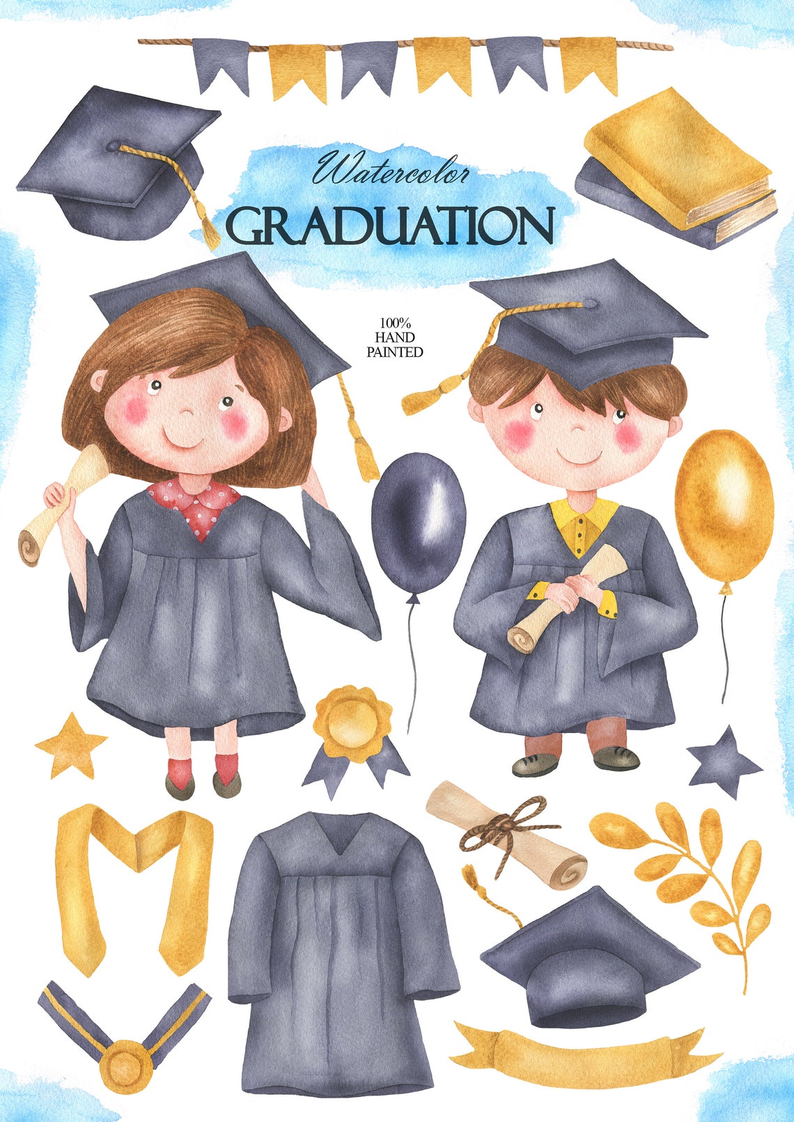 Watercolor Graduation Clipart, Graduates Clip Art, School, College ...