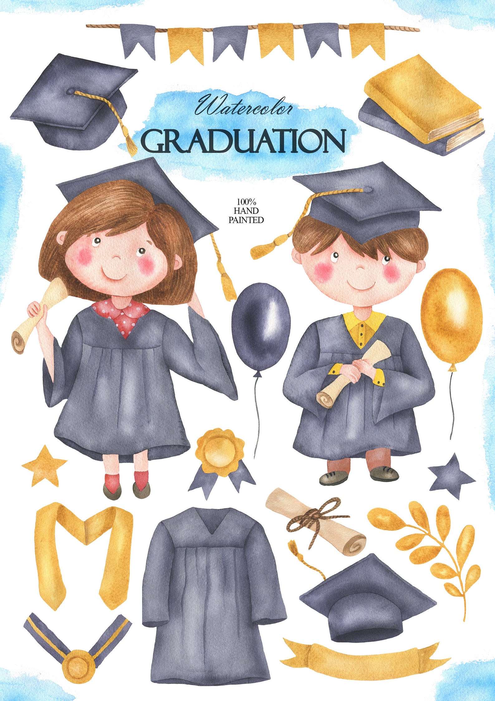 Watercolor Graduation Clipart, Graduates Clip Art, School, College ...