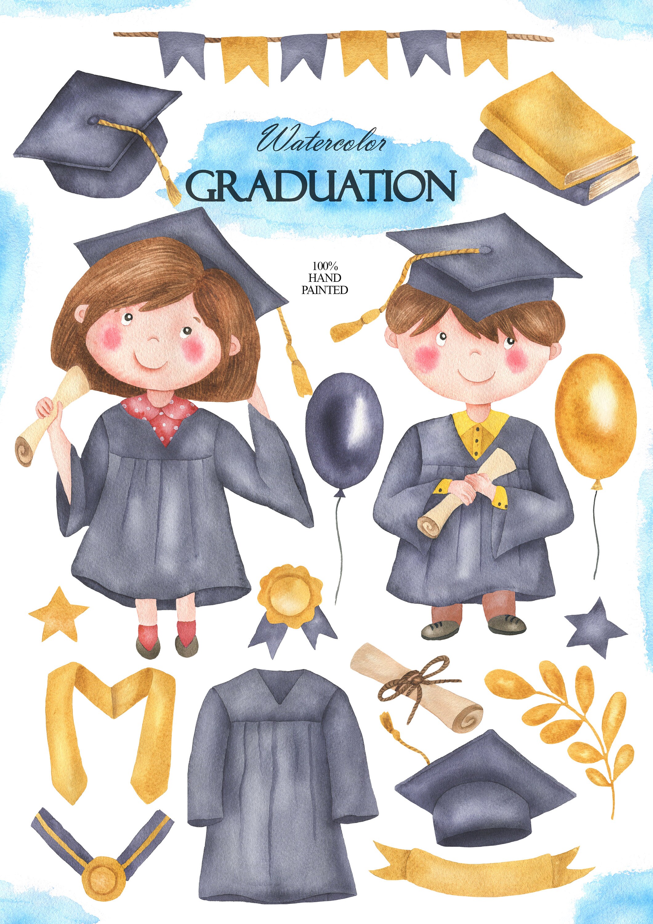 Watercolor Graduation Clipart, Graduates Clip Art, School, College ...
