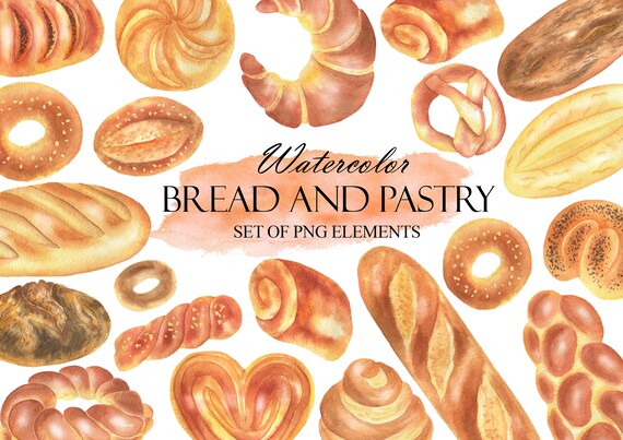 Watercolor Bread Clipart Bakery Baking Clip Art Baked Goods - Etsy