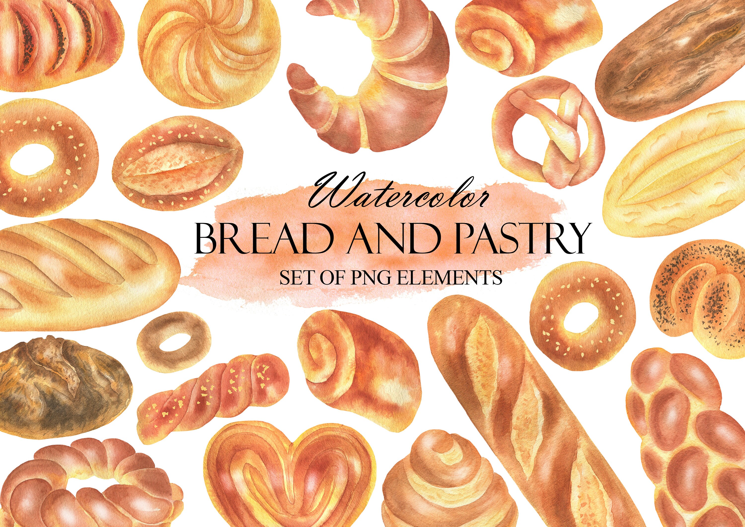 Watercolor Bread Clipart Bakery Baking Clip Art Baked Goods - Etsy