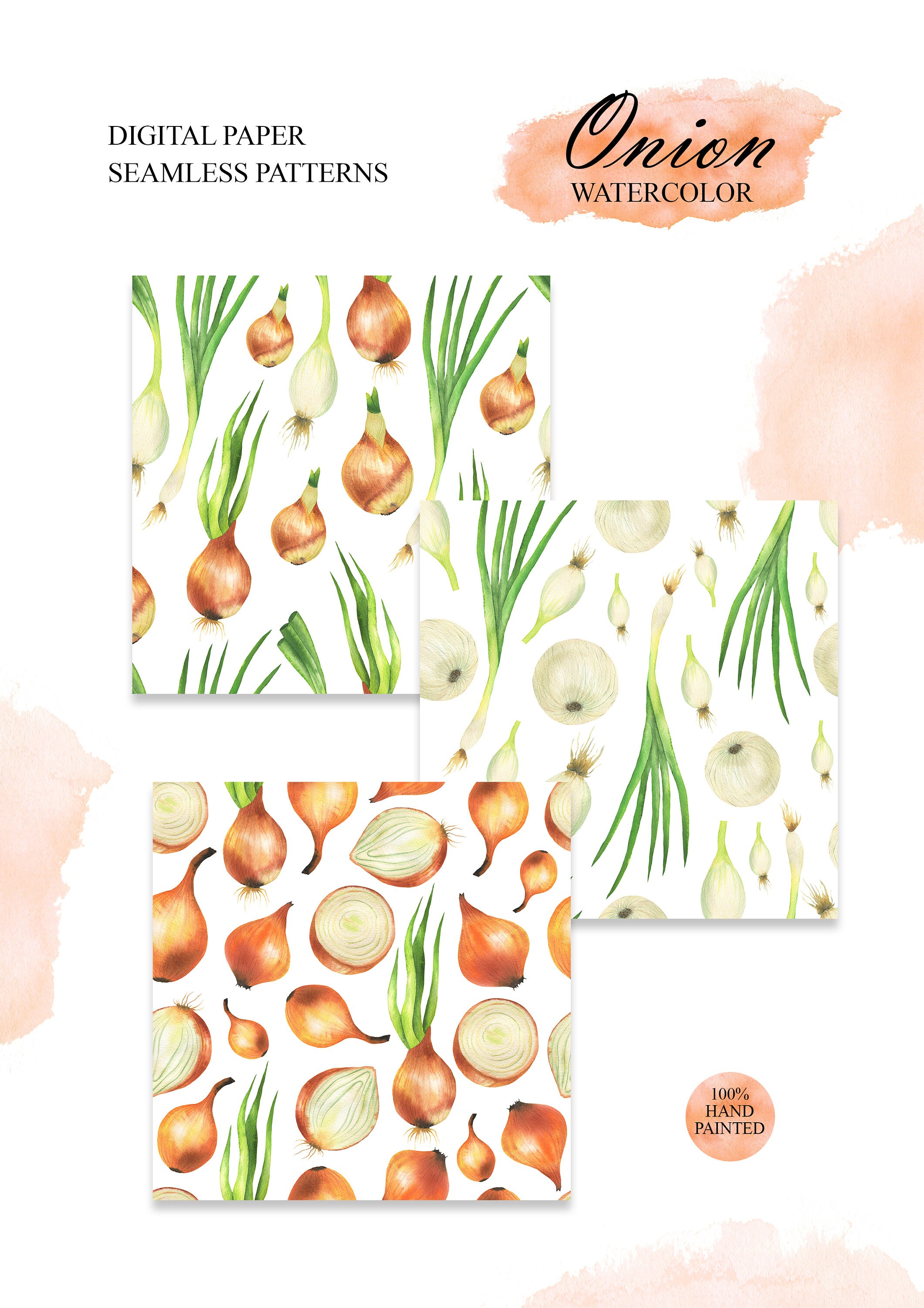 Onion Digital Paper, Watercolor Onions Seamless Pattern Pack, Onion ...