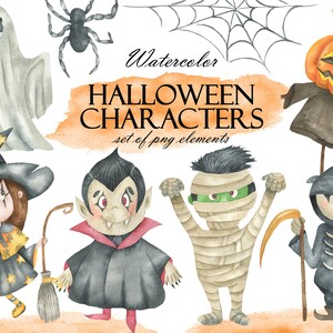 Watercolor Halloween Characters Clipart, Halloween Zombie, Witch ...