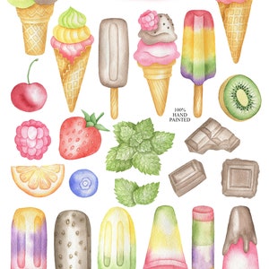 Watercolor Ice Cream Clipart, Fruit Ice Cream and Popsicle Clip Art ...