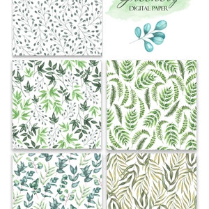 Watercolor Greenery Digital Paper, Green Leaves Seamless Pattern ...