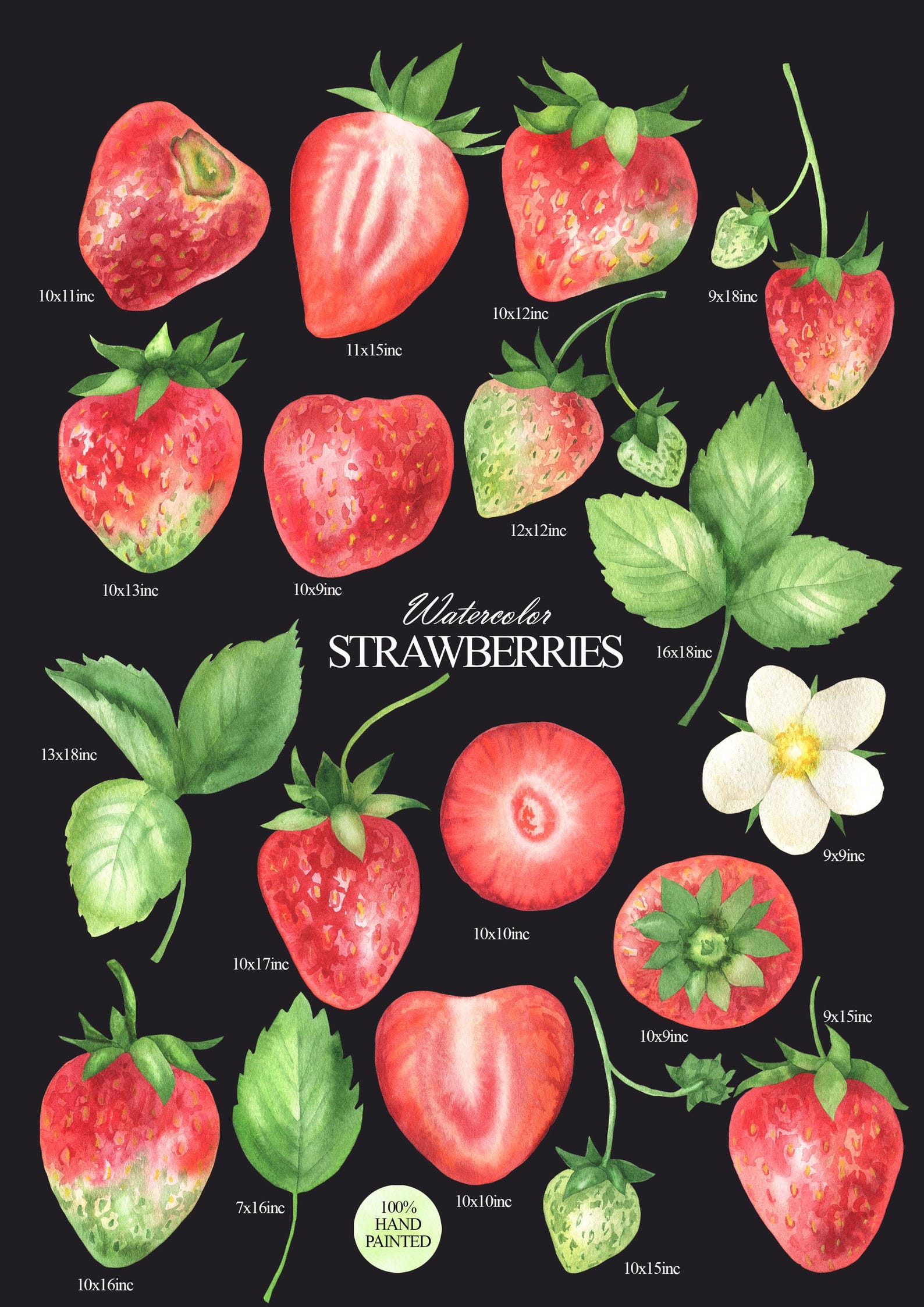 Hand Painted Strawberry Clipart Set, Sweet Strawberries Watercolor Clip ...