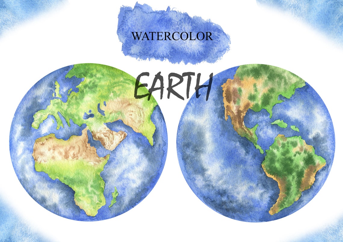 Earth Clipart, Watercolor Graphic of Globe, Hand Painted of Planet ...
