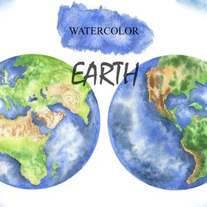 Earth Clipart, Watercolor Graphic of Globe, Hand Painted of Planet ...
