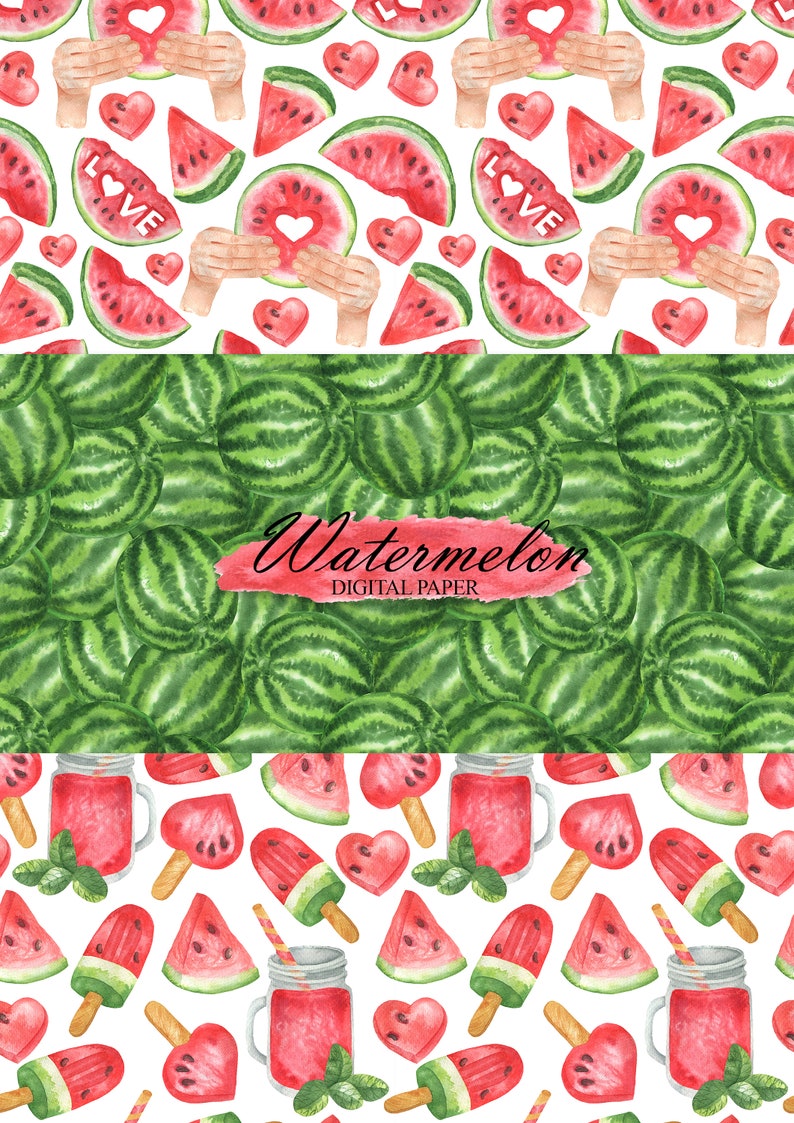 Watercolor Watermelon Digital Paper Watermelon Seamless | Etsy