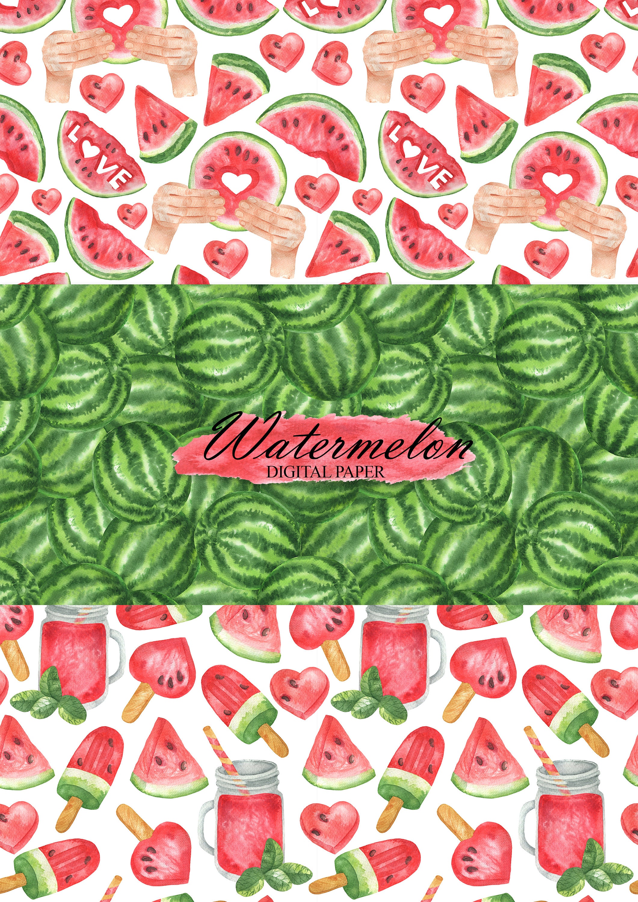 Watercolor Watermelon Digital Paper, Watermelon Seamless Pattern ...