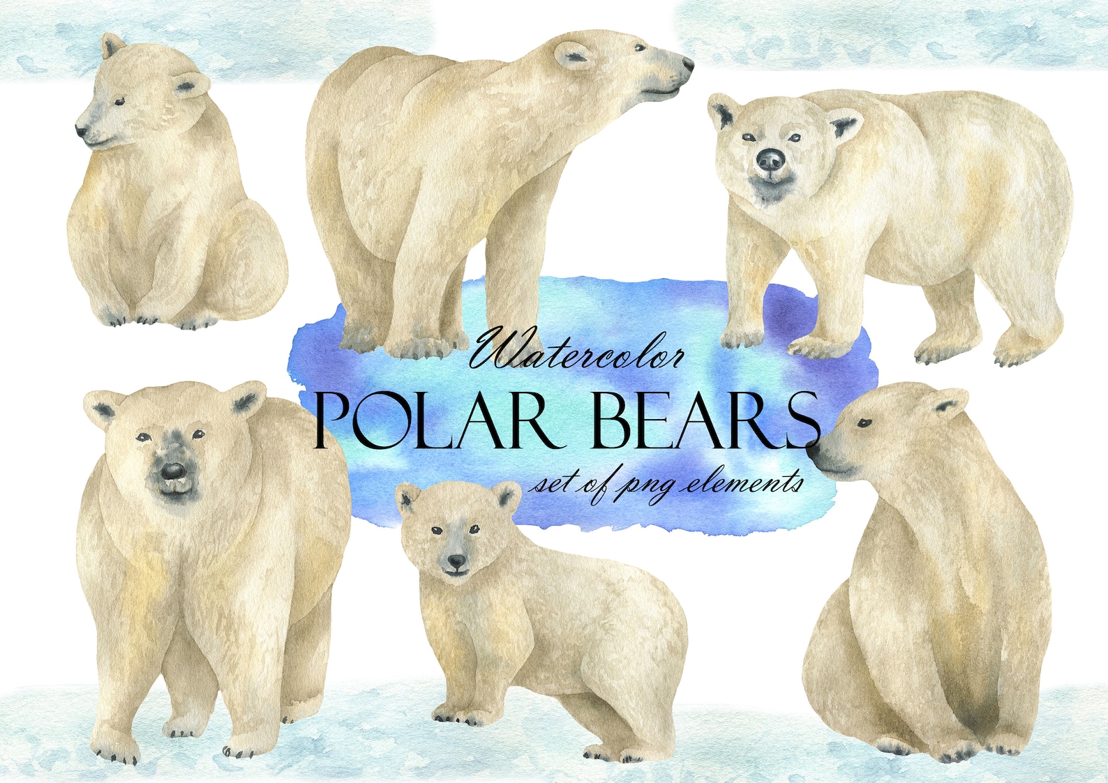 Watercolor Polar Bears Clipart Polar Bear Family Clip Art - Etsy