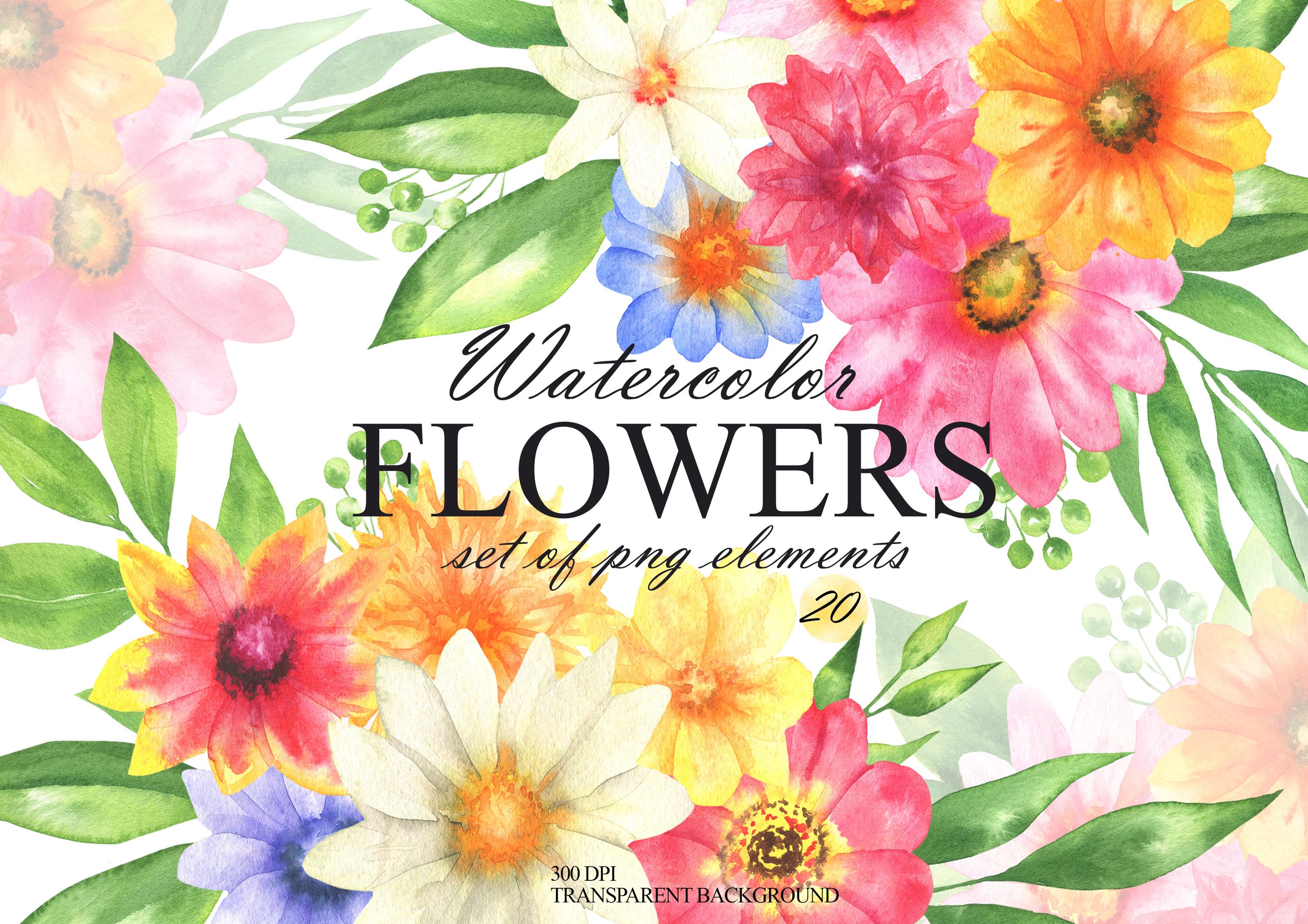 Vibrant Watercolor Flowers Clipart Set, Colorful Floral Graphics Bundle ...
