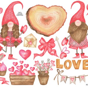 Valentine Day Gnomes Clipart, Watercolor Scandinavian Gnomes and Red ...