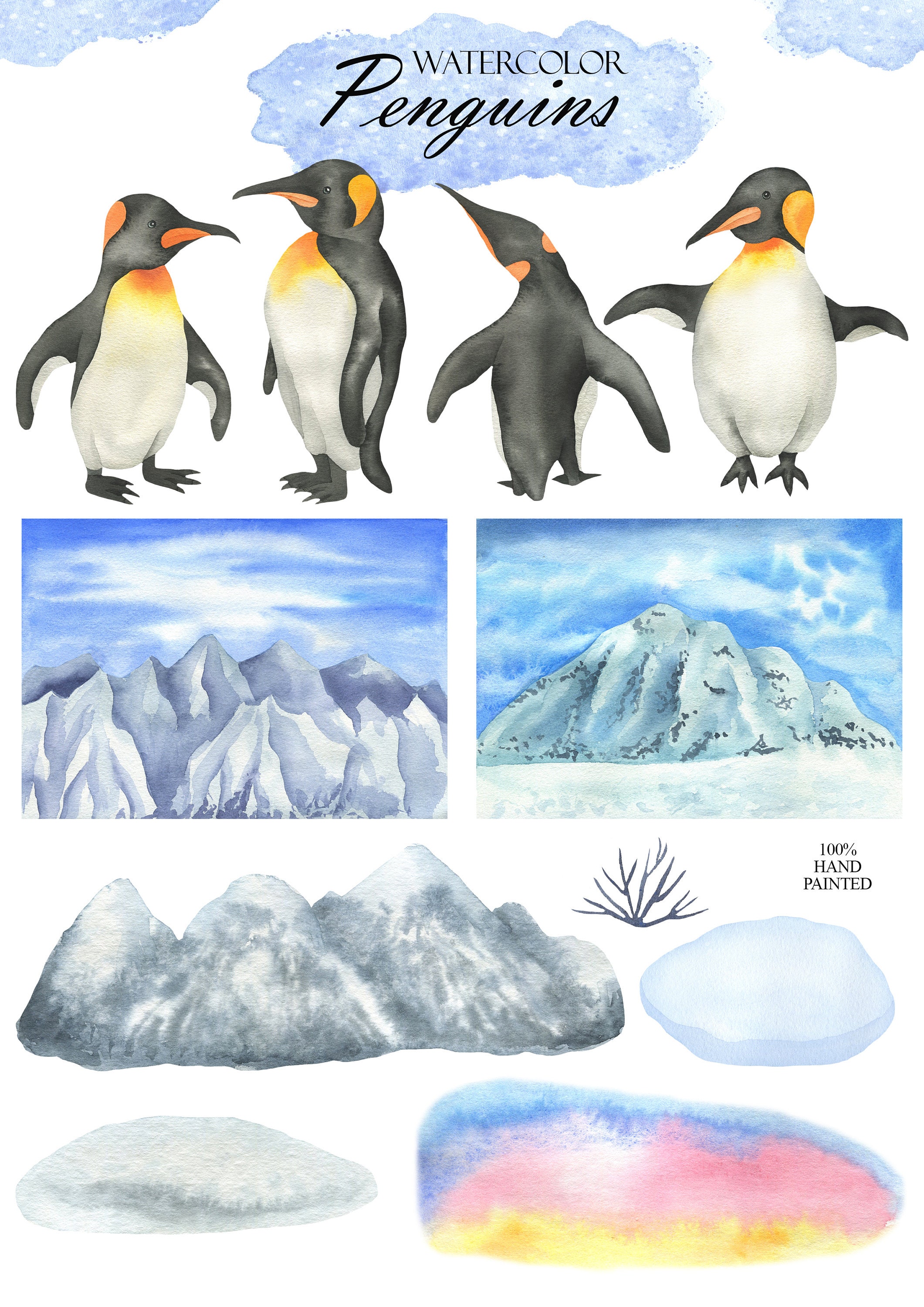 Watercolor Penguin Clipart, Winter Clip Art, Arctic Animals, Winter ...