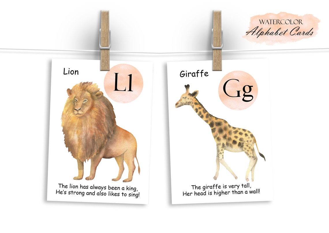 Watercolor Animal Alphabet ABC Card, Learning Letters, Printable ...