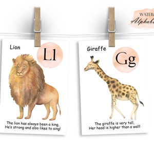 Watercolor Animal Alphabet ABC Card, Learning Letters, Printable ...